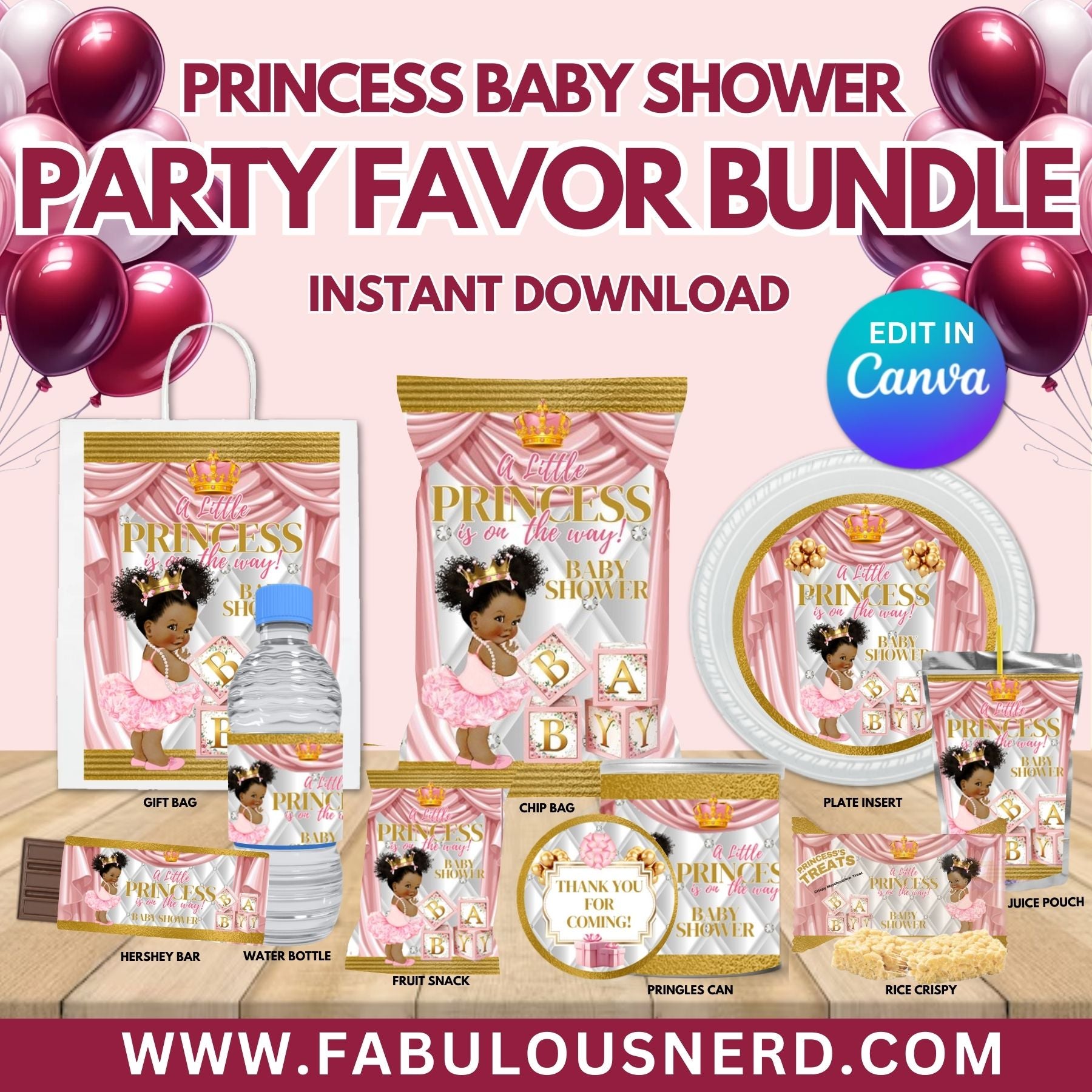 Princess Baby Shower Party Favor Bundle, Printable Party Bundle, Custo ...