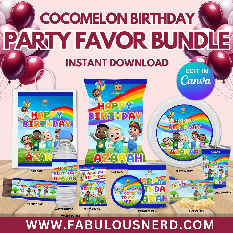 Cocomelon Party Favor Bundle, Printable Party Bundle, Custom Party Bun ...