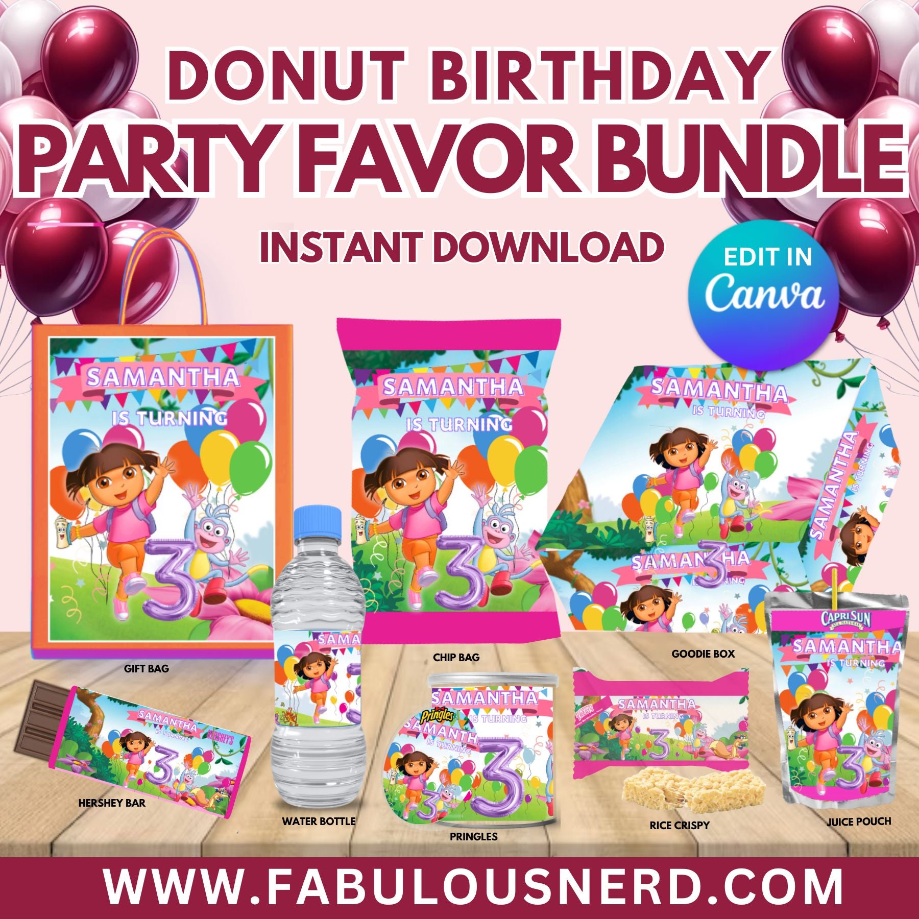 Dora the Explorer Party Favor Bundle, Printable Party Bundle, Custom P ...