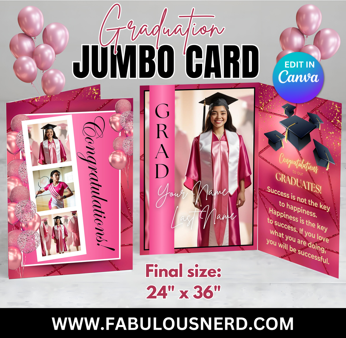 Pink Graduation Jumbo Card - Digital File Only – FABULOUS NERD ...