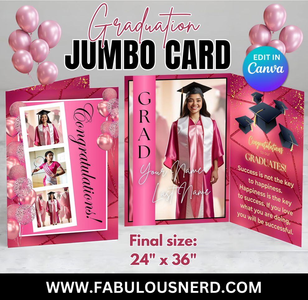 Pink Graduation Jumbo Card - Digital File Only – FABULOUS NERD ...